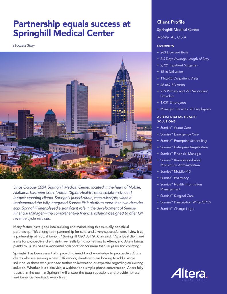 Partnership equals success at Springhill Medical Center | Altera ...